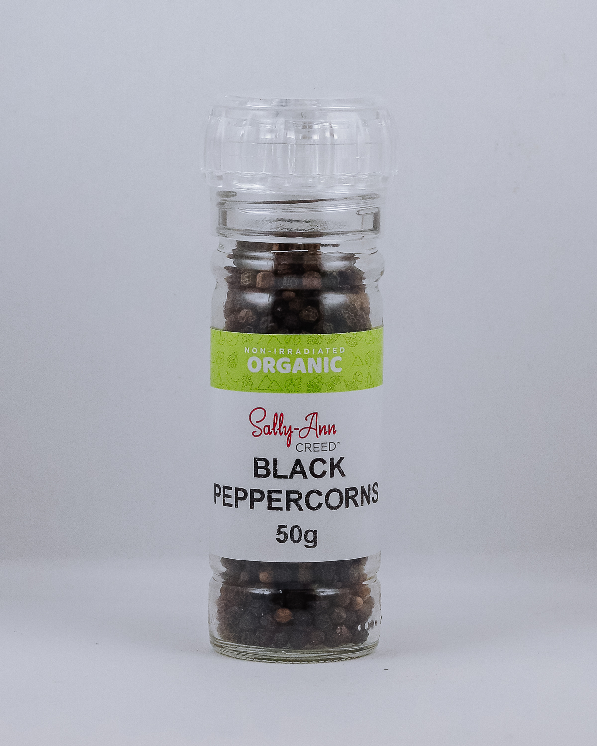 Black peppercorns with grinder Organic 50g - Sally-Ann Creed